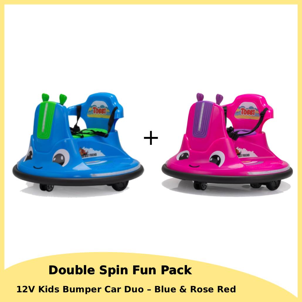 TOBBI 12V Electric Kids Bumper Car Duo – Blue & Rose Red – Tobbi